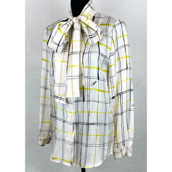 Diane Von Furstenberg | Tops | Dvf Plaid Bowtie Neck Buttondown Long ...